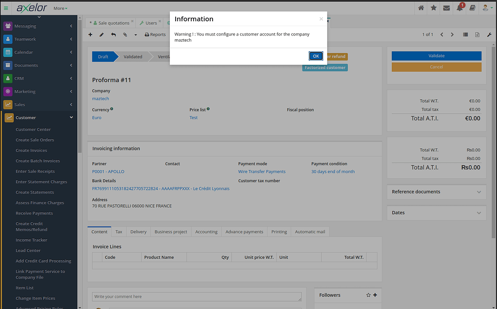 Unable to validate Invoices - Functional - Axelor Forum Unable to validate Invoices - Functional - Axelor Forum